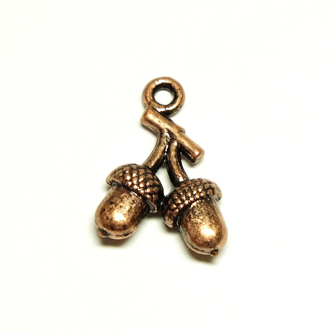 Copper Coloured Metal Acorn Charm 15x12x3mm - The Beadster